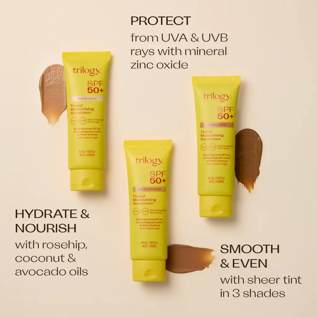 Trilogy Spf 50 Sheer Medium Tinted Moisturising Sunscreen 50Ml | Voyage ...